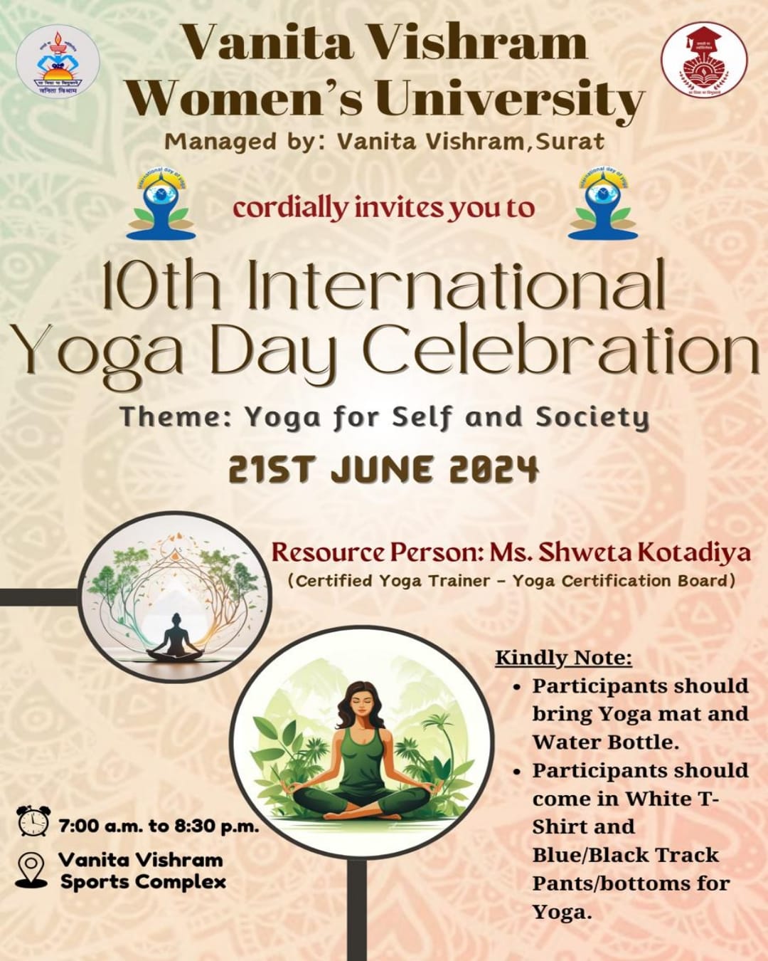 10th International Yoga Day Celebration – Vanita Vishram Women's University