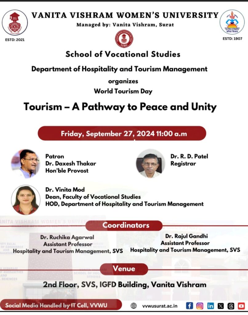 Tourism – A Pathway to Peace and Unity – Vanita Vishram Women's University