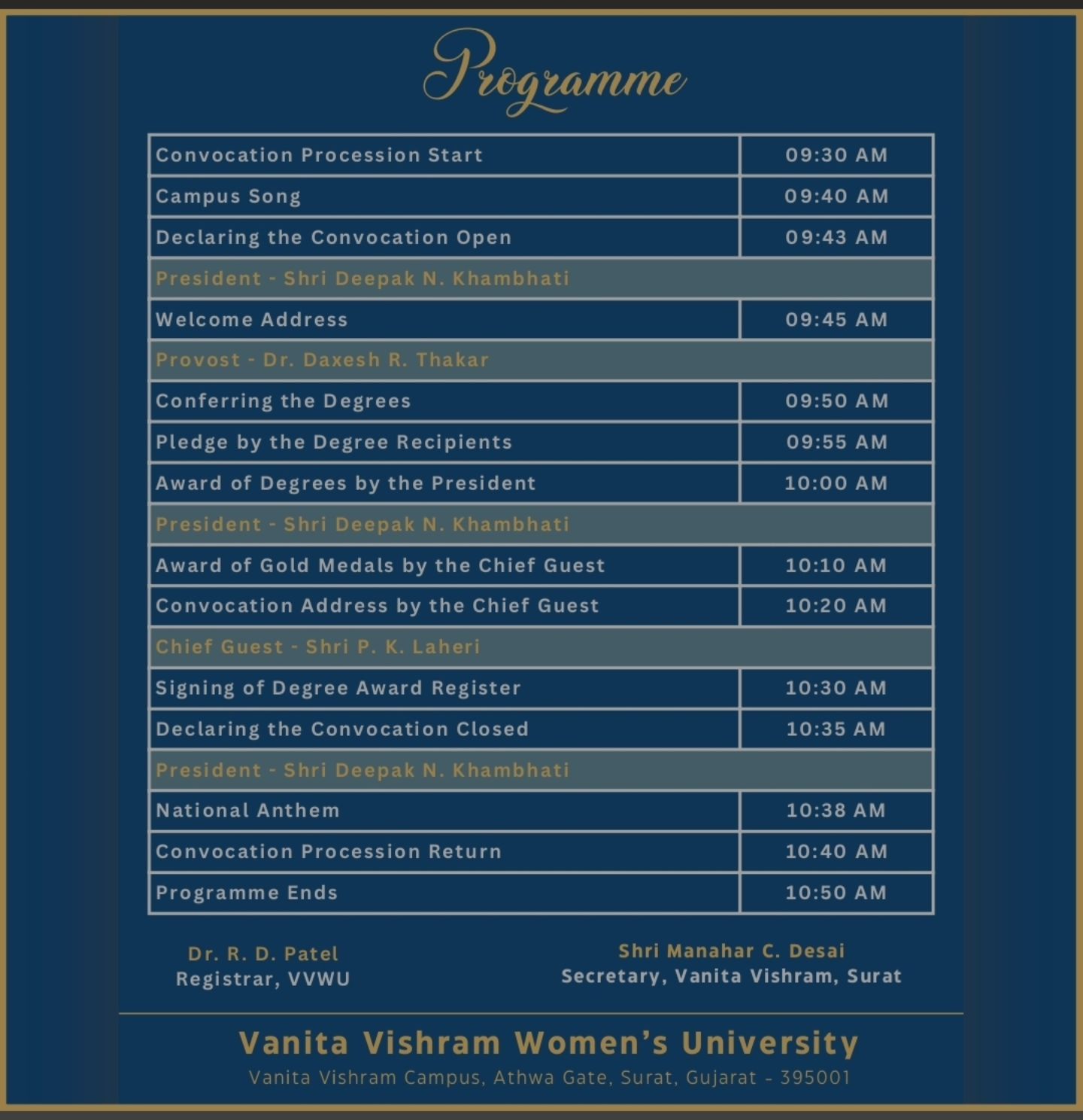 2nd Convocation of VVWU – Vanita Vishram Women's University